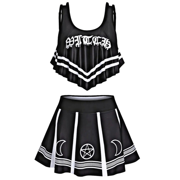 Moon Goddess Boutique | Swim | Gothic Print Witch Bikini Black Skort ...